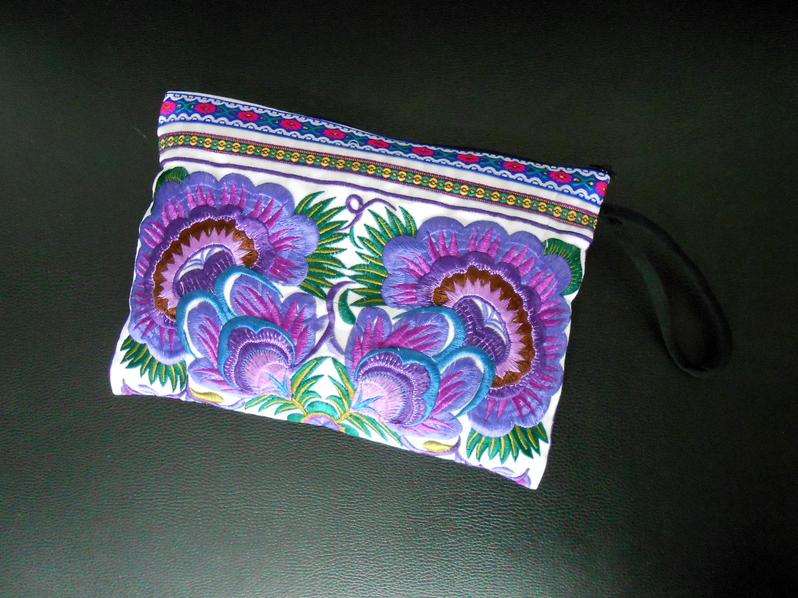 Purple Embroidery Clutch Wristlet Bag White Fabric Of Chinese Hmong ...